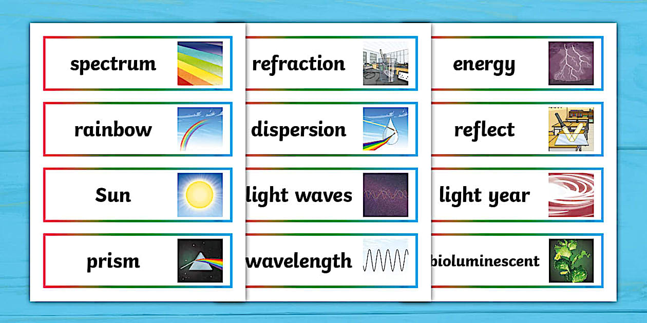 Light Energy Science Word Cards (l'enseignant a fait)