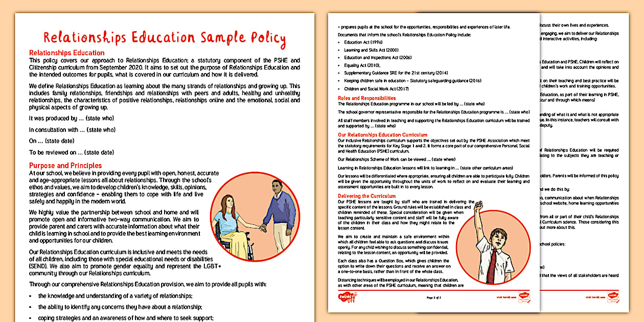 Relationships Education: Sample Policy for Adult Guidance