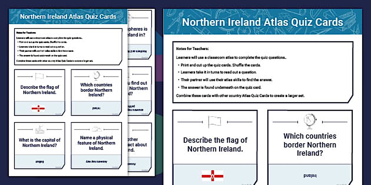 Northern Ireland Atlas Quiz Cards (teacher made) - Twinkl