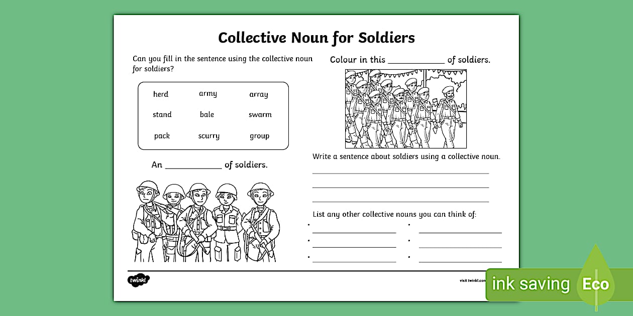 Collective Noun - Soldiers Worksheet (teacher made) - Twinkl