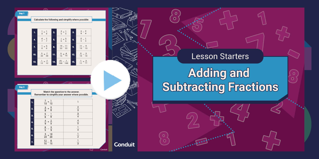 Adding and Subtracting Fractions - Five Starters PowerPoint