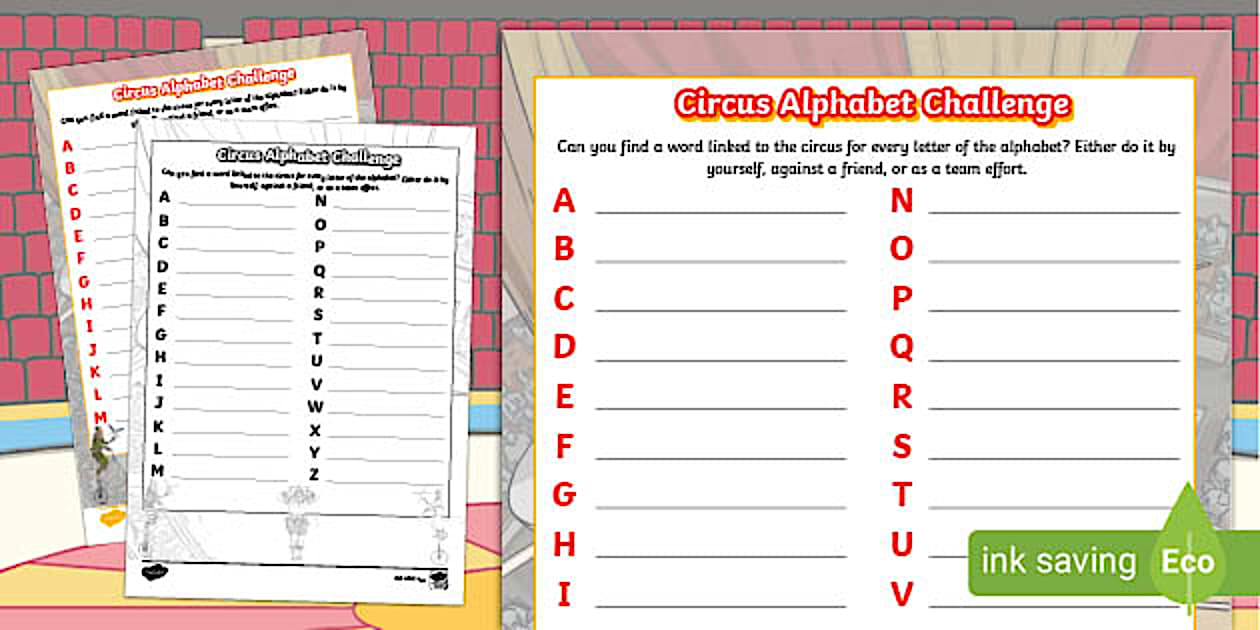 Circus Alphabet Challenge Worksheet (teacher made) - Twinkl