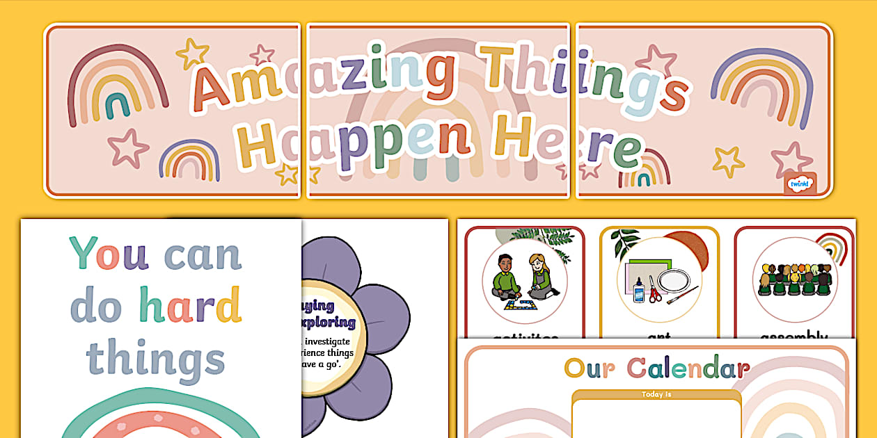 Amazing Things Happen Here Display Pack | Twinkl | Kindergarten