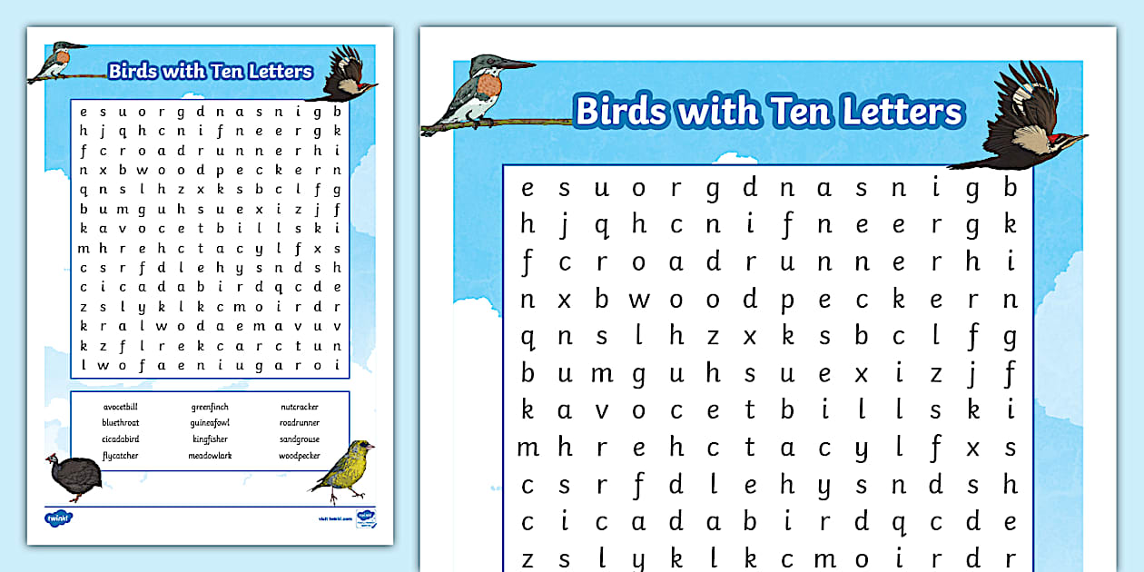 Birds with Ten Letters Word Search (creat de profesori)