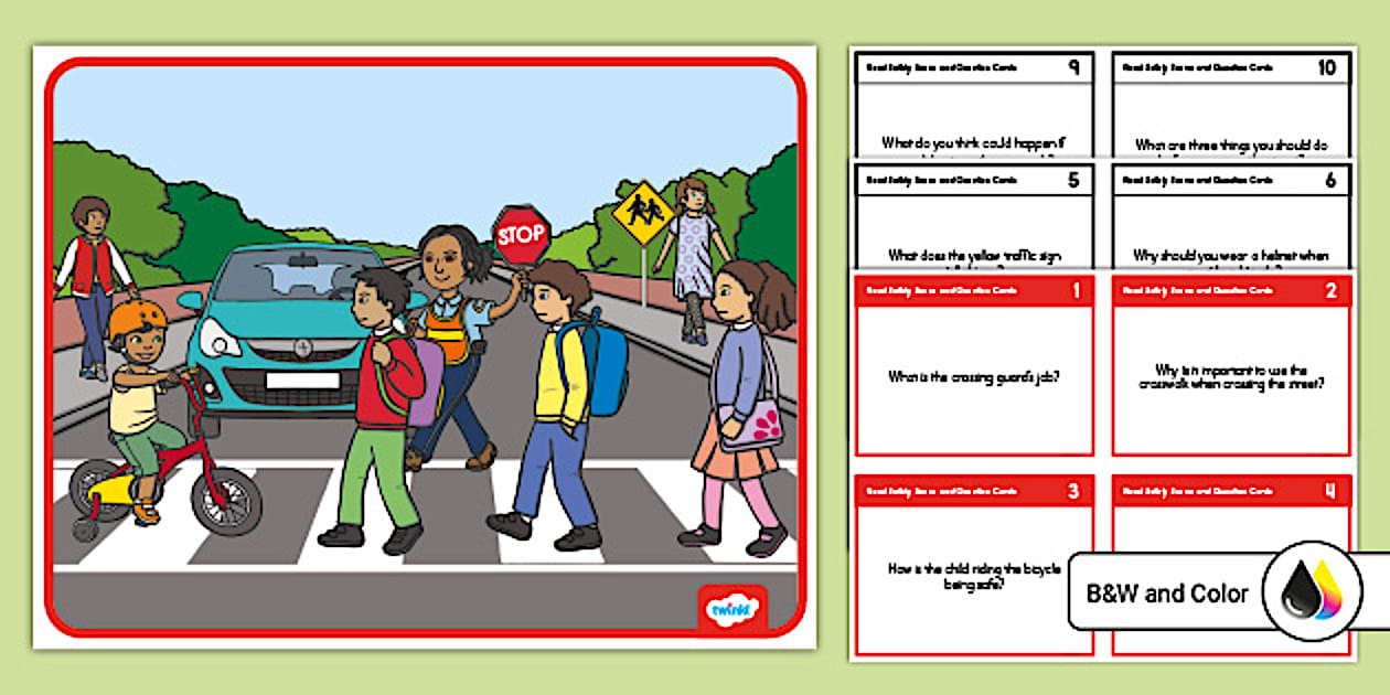 Editable Road Safety Scene and Question Cards for K-2nd Grade