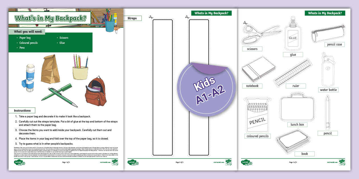 ESL What's in My Backpack Activity (teacher made) - Twinkl