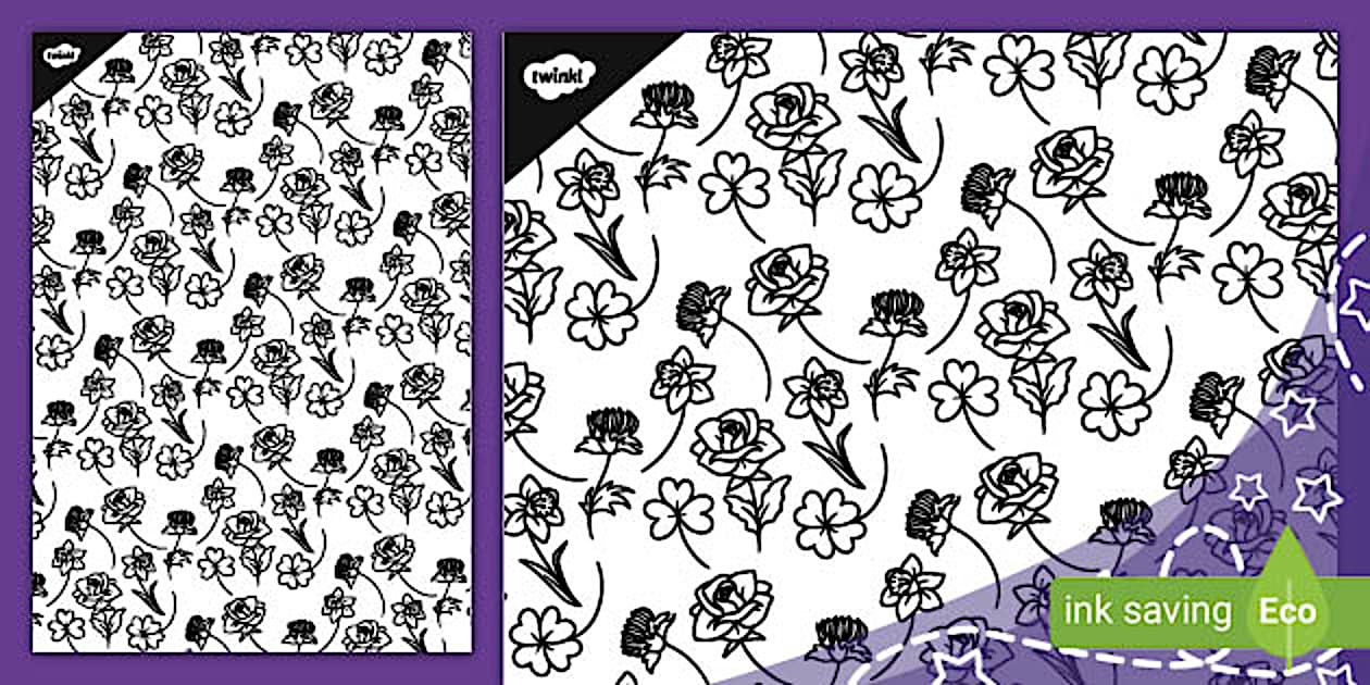 Coronation Pattern Doodle Colouring Sheet - Flowers - Twinkl