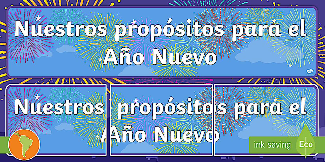 Pancarta: Nuestros propósitos para el Año Nuevo - Twinkl