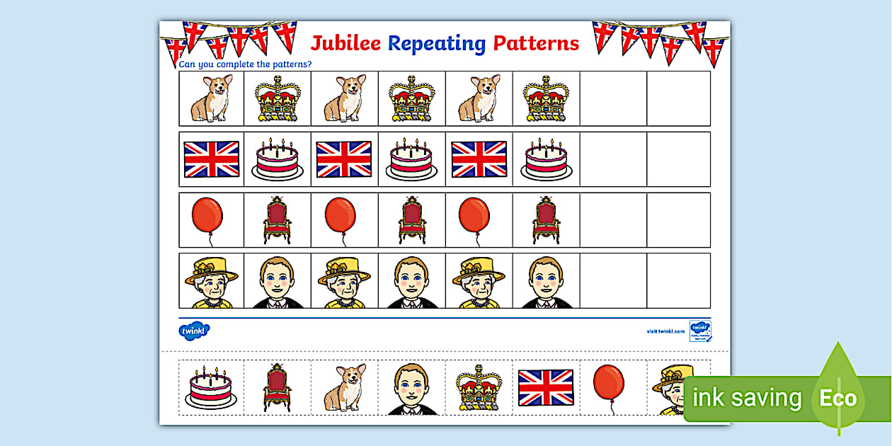 Jubilee Repeating Patterns Activity Sheet - Twinkl