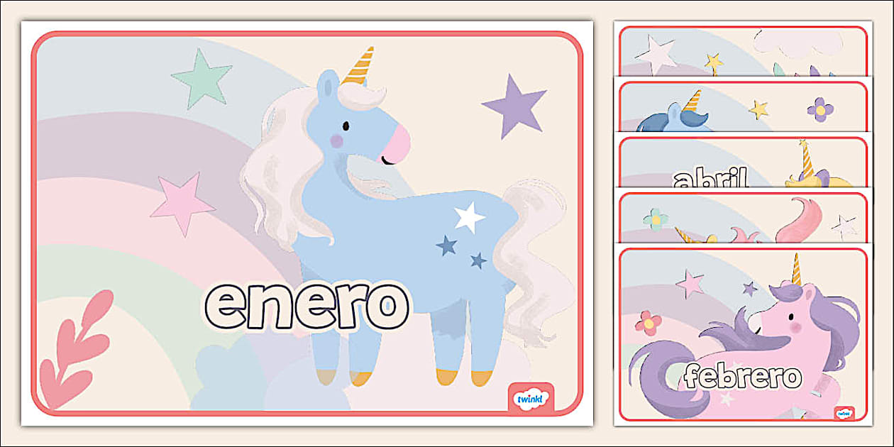 Carteles para asamblea: Los meses del año - Unicornios