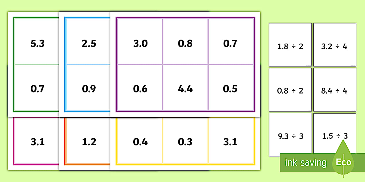 Dividing Decimal Numbers Bingo – AC9M6N06 - Twinkl