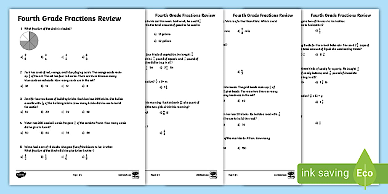 Excellent 4th Grade Fractions Review Activity | Twinkl USA