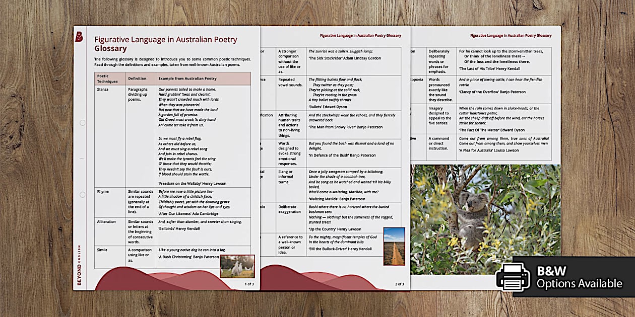Figurative Language in Australian Poetry Glossary - Twinkl