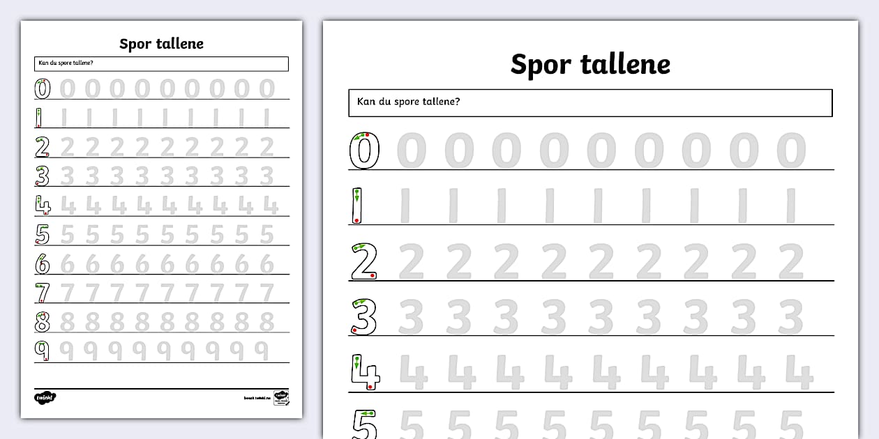 Øv på blyantføring med tallene 1-9. Oppgave for barneskolen.
