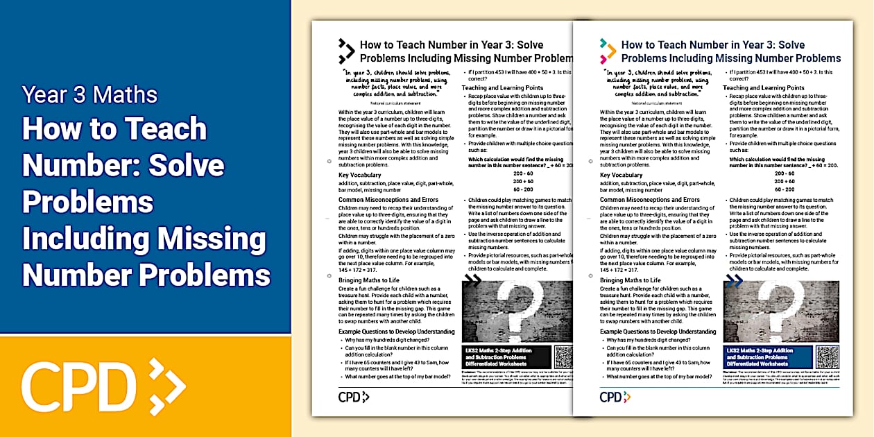 How To Teach Number In Year 3 Solve Problems Including Missing Number