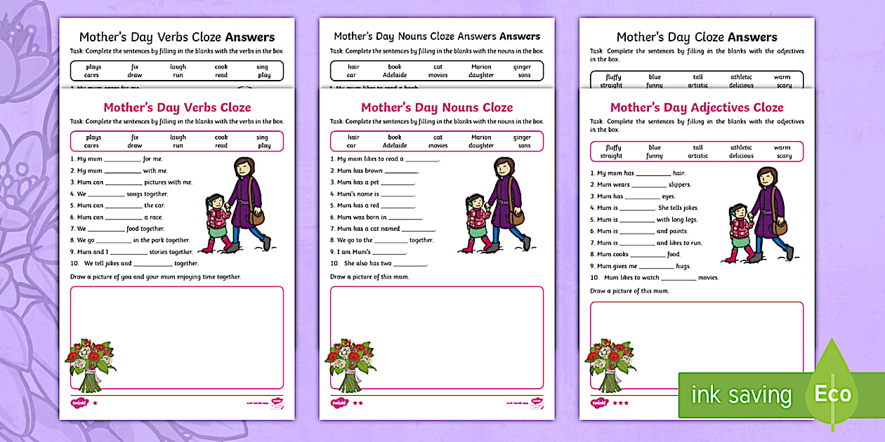 Mother's Day Cloze Worksheet (teacher made) - Twinkl