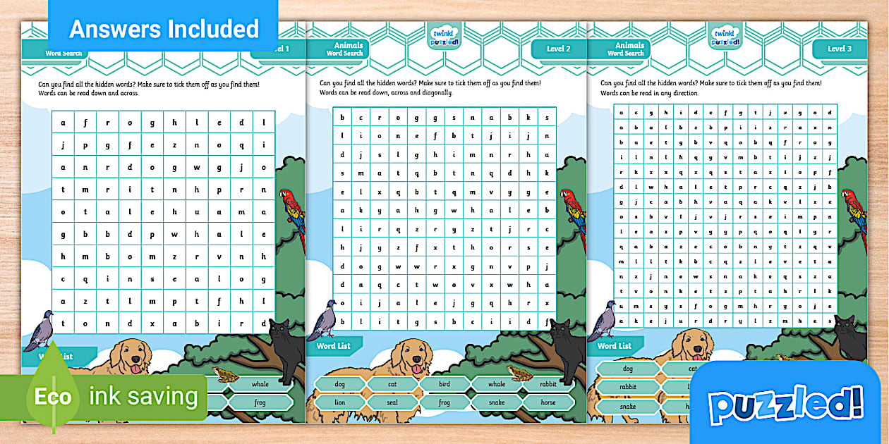 Animal Word Search Puzzle Pack - Twinkl Puzzled - kids