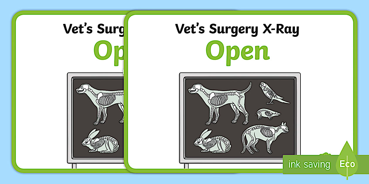 Vets Surgery Role Play Animal X-Ray Sign Display Poster - Vets Surgery Open