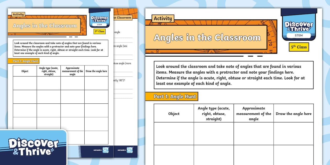 Angles in the Classroom Activity Sheet Fifth Class - Twinkl