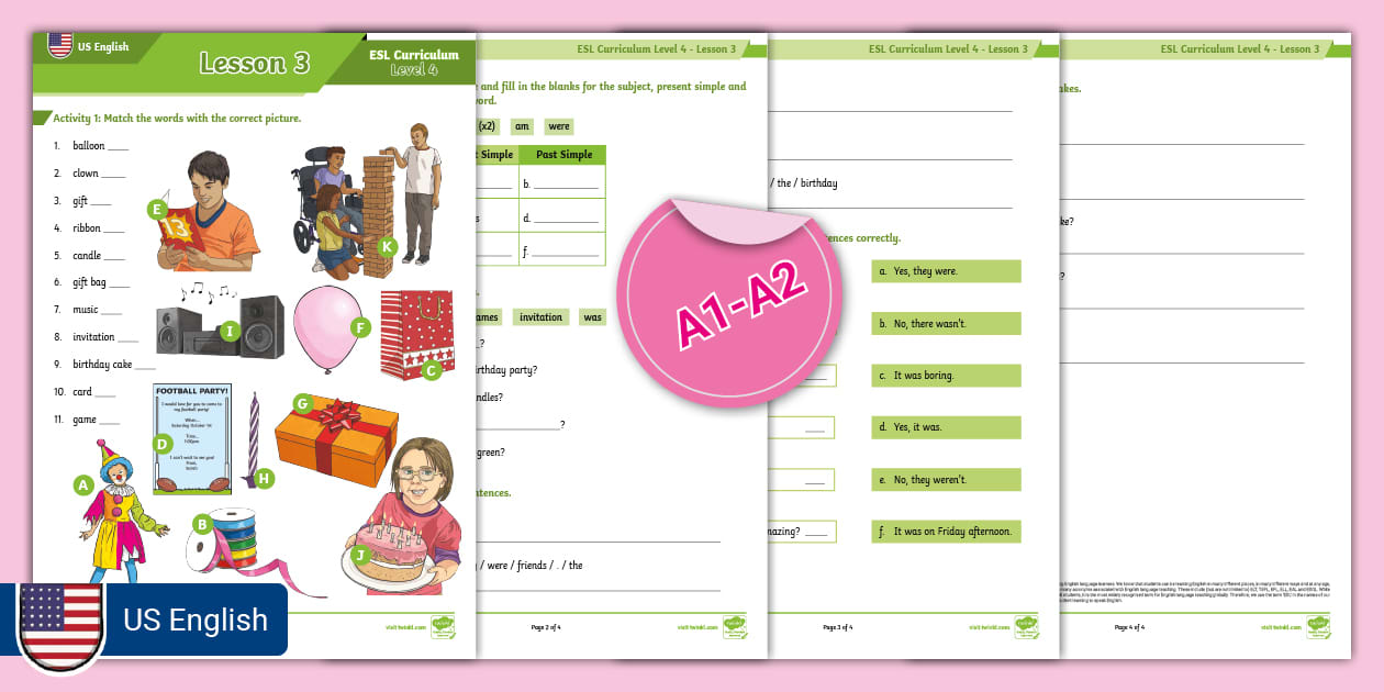 ESL Curriculum Level 4 Lesson 3 Activity Sheet