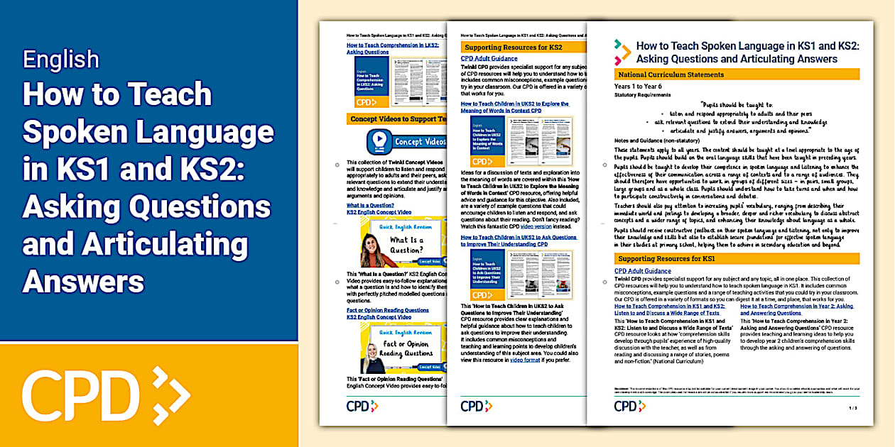 How to Teach Spoken Language in KS1 and KS2: Asking Questions and ...