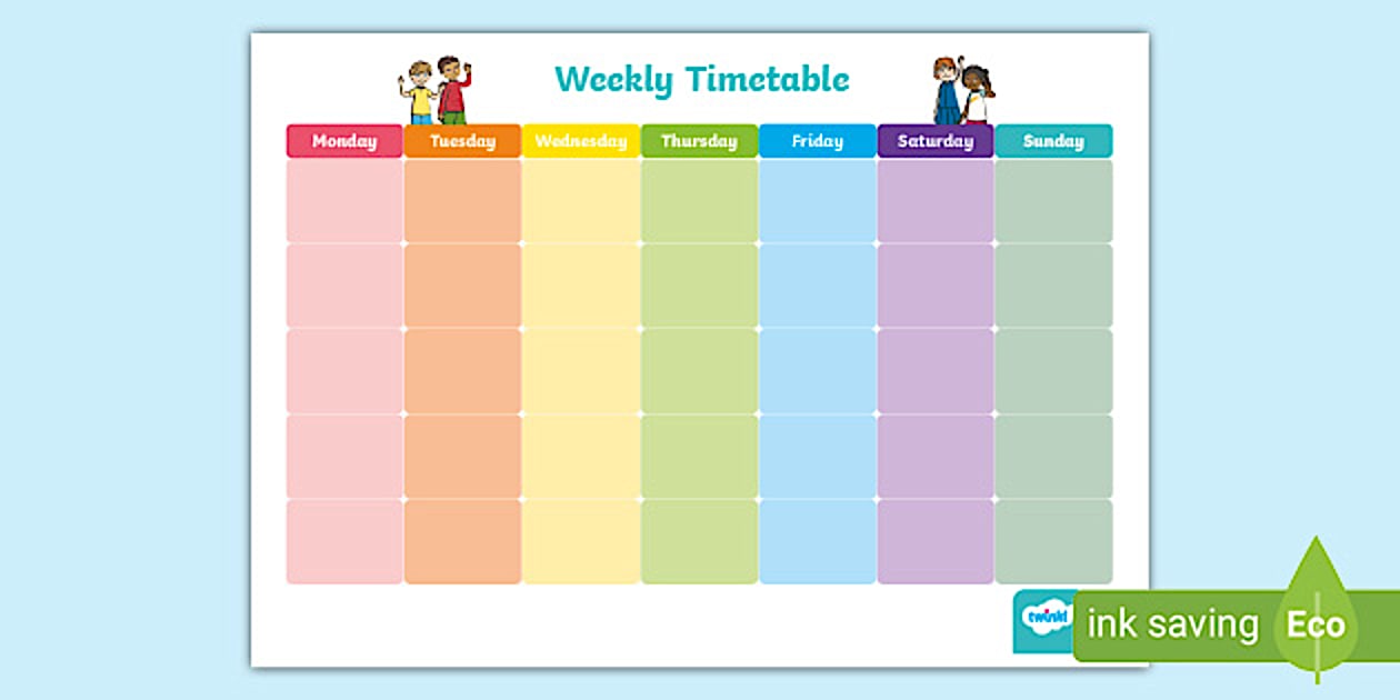 👉 Rainbow Themed Weekly Timetable (teacher made) - Twinkl