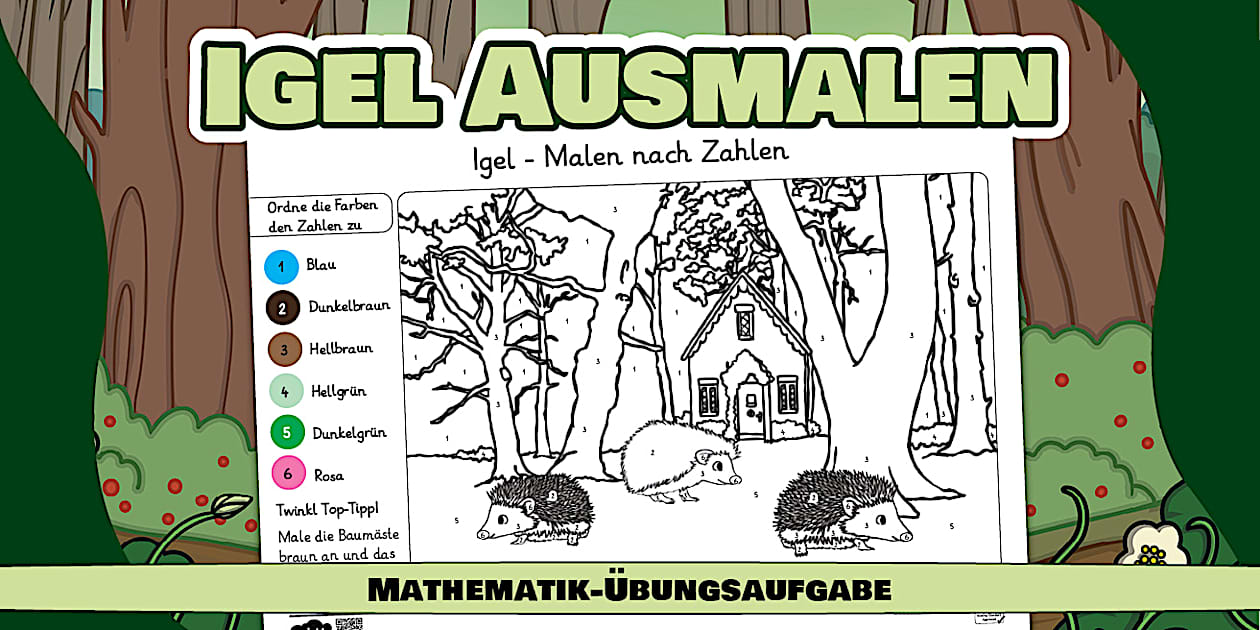 Igel Malen nach Zahlen - Arbeitsblatt