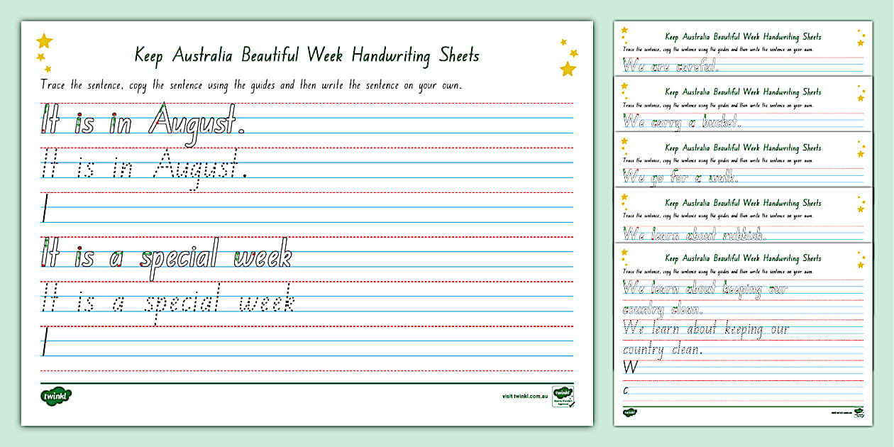 Keep Australia Beautiful Week Year 1 Handwriting Worksheet
