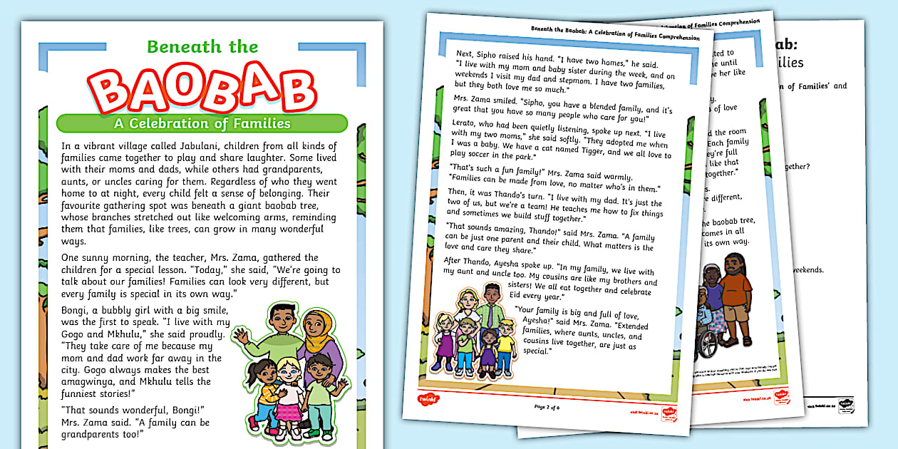 Beneath the Baobab: A Celebration of Families Comprehension Activity
