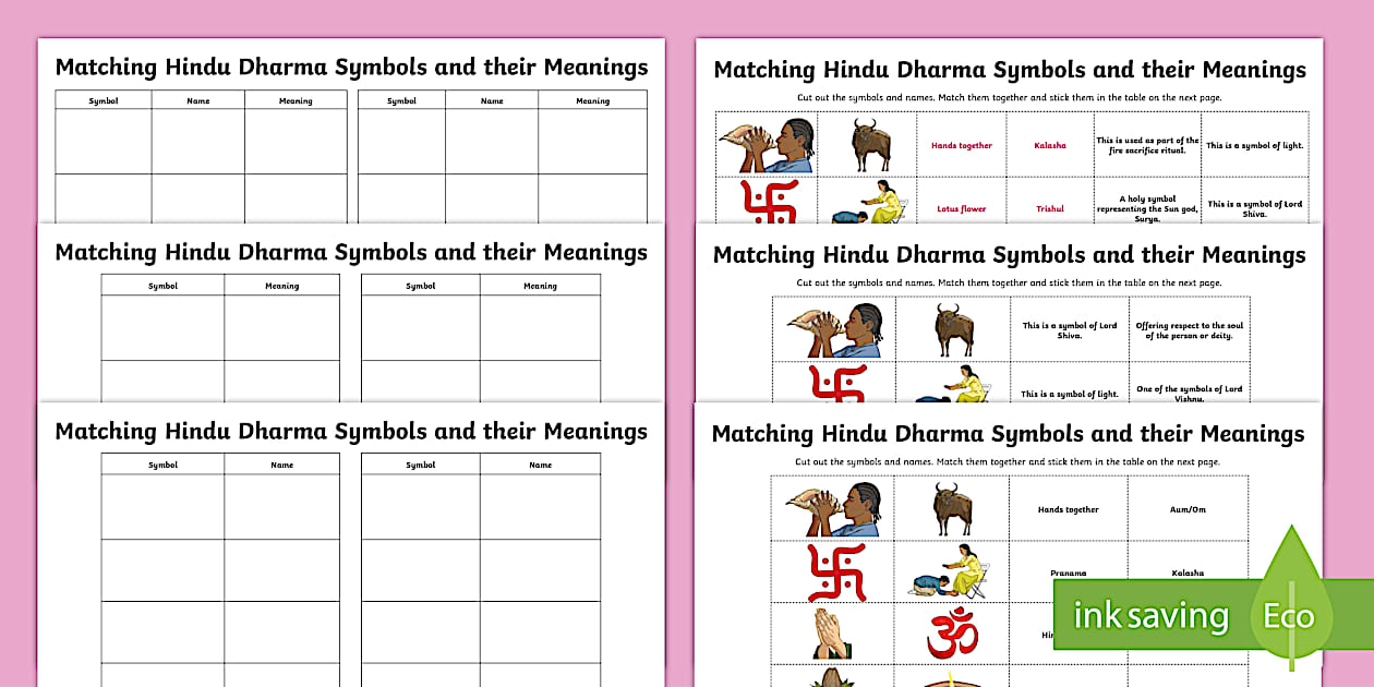 Hindu Dharma Matching Hindu Symbols and Their Meanings