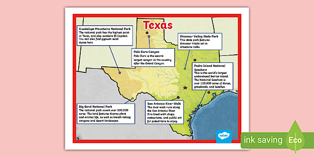 Texas Geographical Map (Teacher-Made) - Twinkl