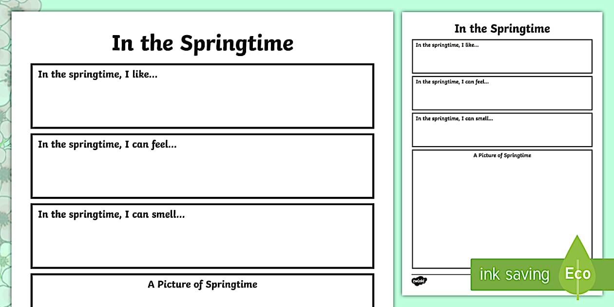 SA In the Springtime Writing Worksheet (teacher made)