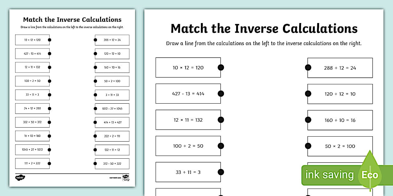 👉 Match the Inverse Calculations Activity Sheet - Twinkl