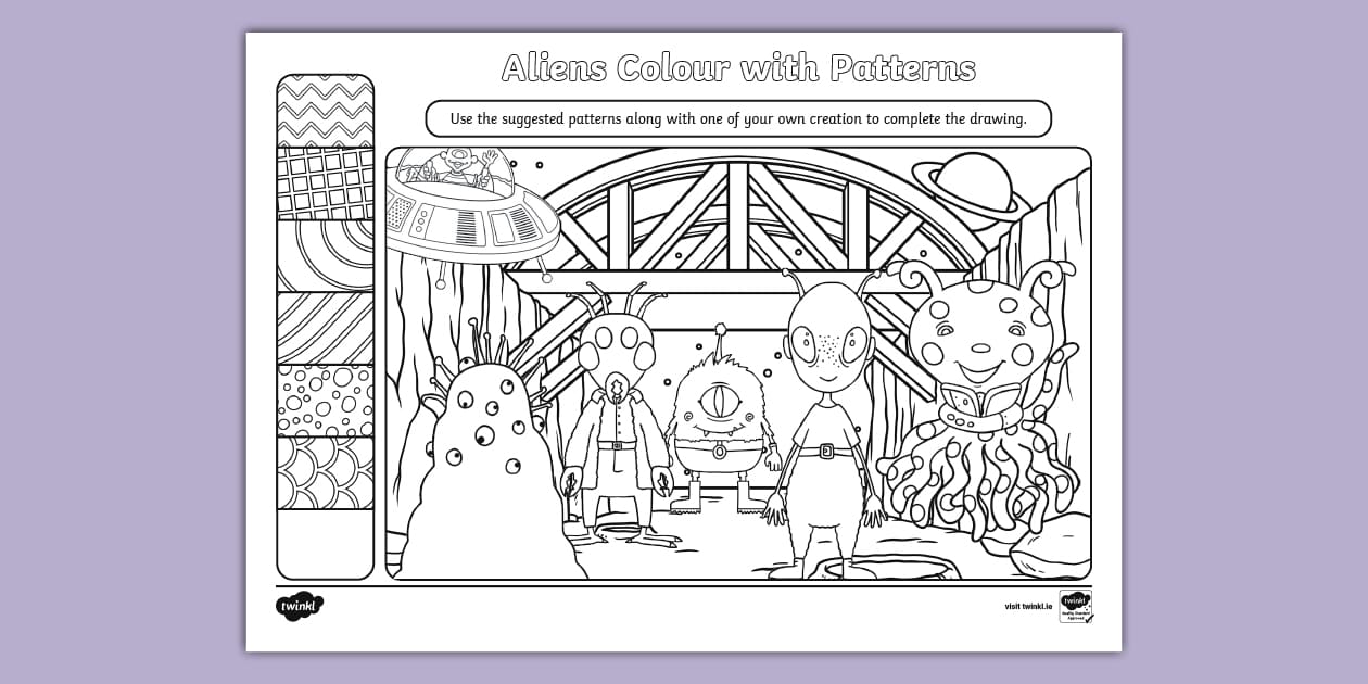 Aliens Colour with Patterns Activity (teacher made) - Twinkl