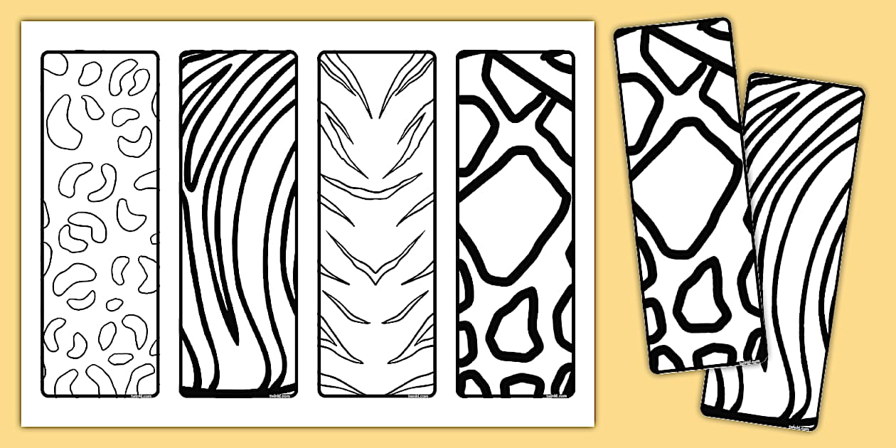 Safari Animal Print Colouring Bookmarks (teacher made)
