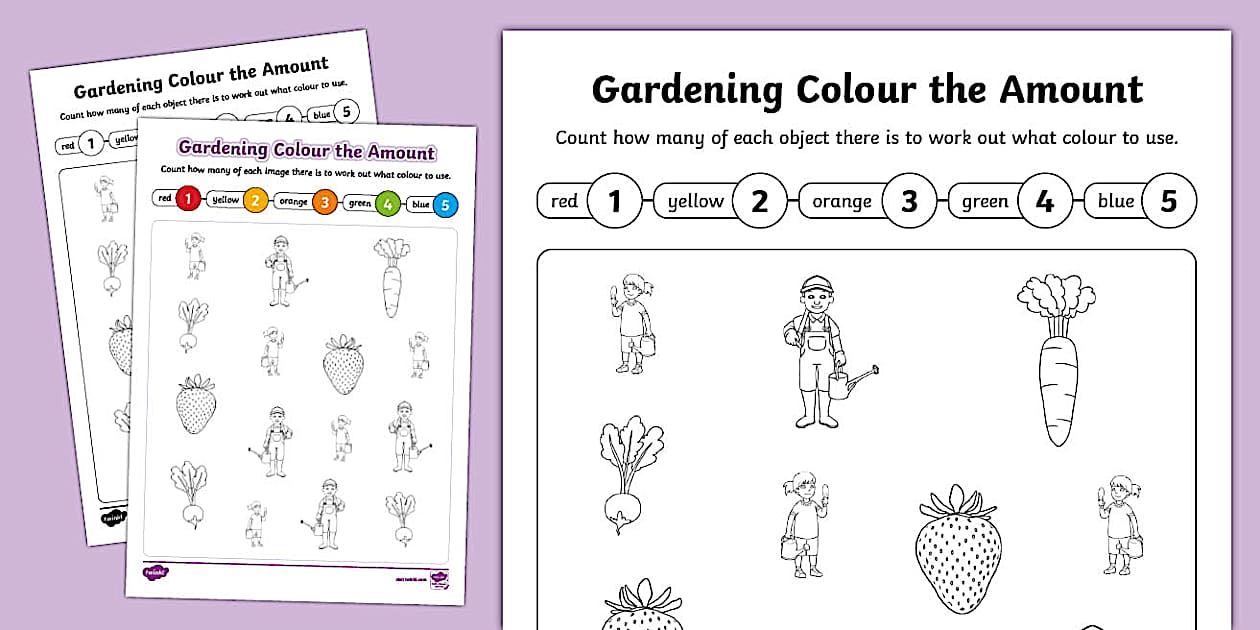 👉 Gardening Colour the Amount Worksheet - Twinkl