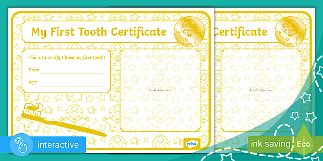 My First Tooth Certificate (teacher made) - Twinkl
