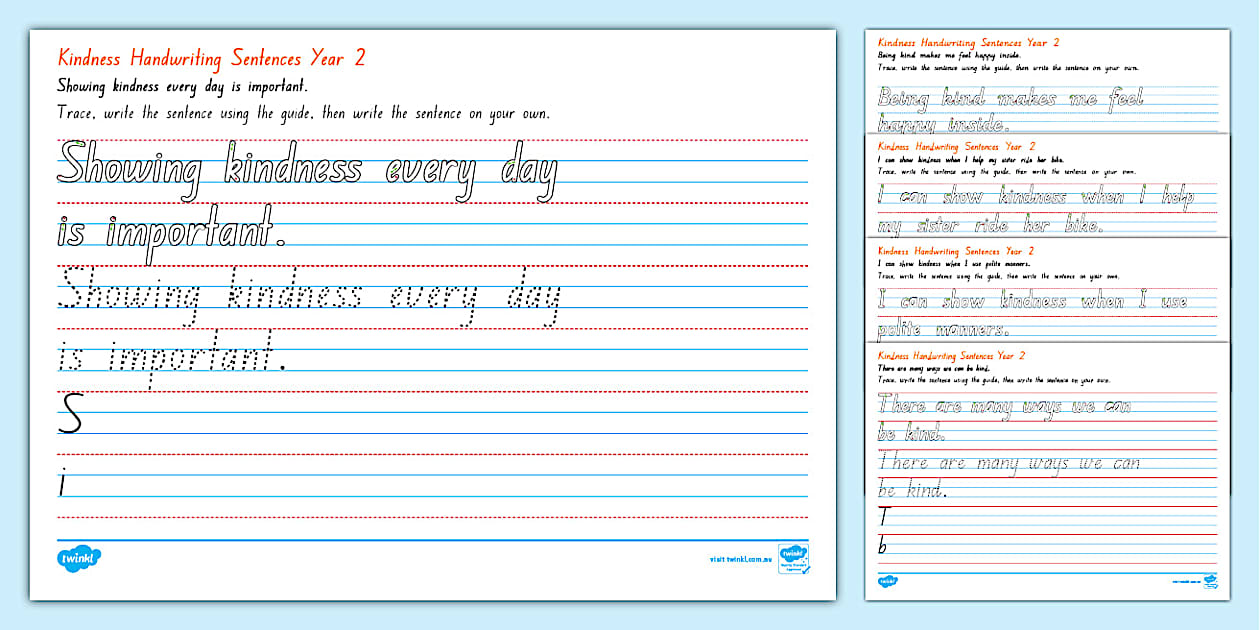 Kindness Year 2 Handwriting Practice Worksheets - Twinkl