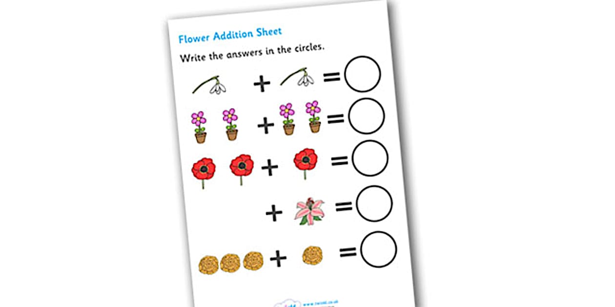 Flowers Addition Sheet (teacher made) - Twinkl