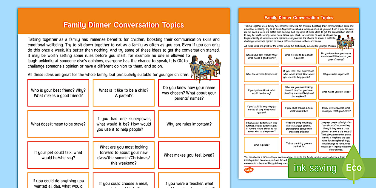 Conversation Starters for Family Mealtimes Parent and Carer Information ...