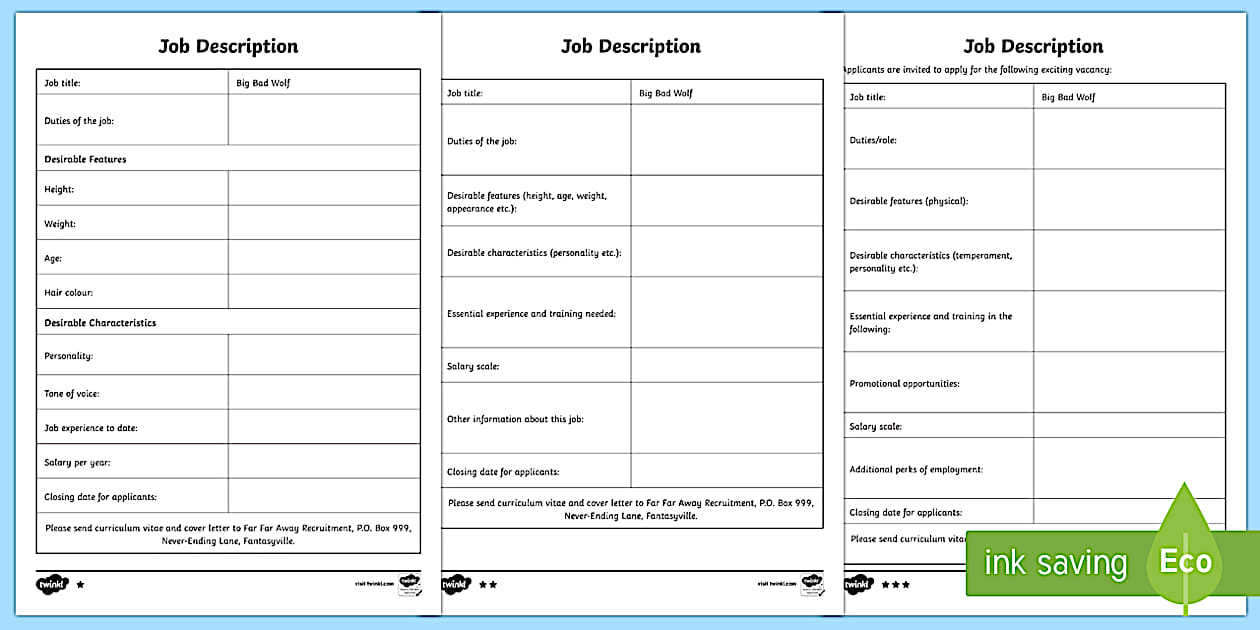 Big Bad Wolf Job Description Writing Template