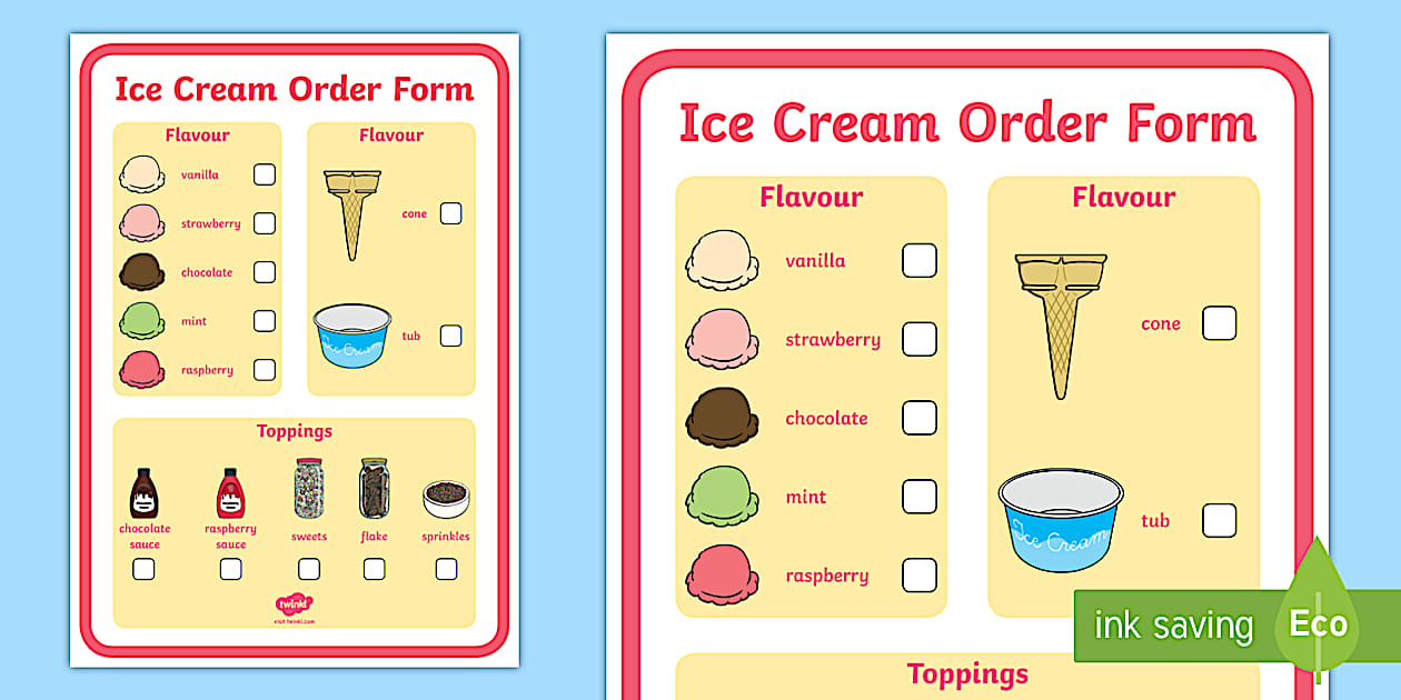 Ice Cream Parlour Order Form (teacher made) - Twinkl