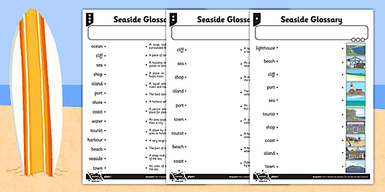 Seaside Glossary Differentiated Worksheet / Worksheets, worksheet