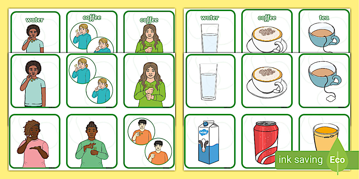 Auslan Drinks Matching Cards (Northern and Southern Dialect)