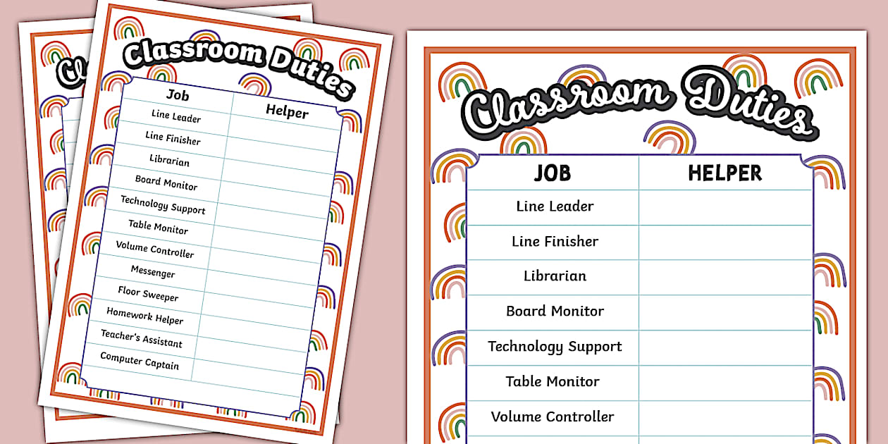 Muted Rainbow Themed Classroom Duties Display Poster