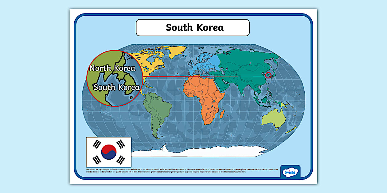 South Korea World Map Display Poster (Teacher-Made) - Twinkl