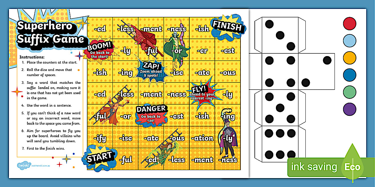 Superhero Suffix Adventure Game (teacher made) - Twinkl