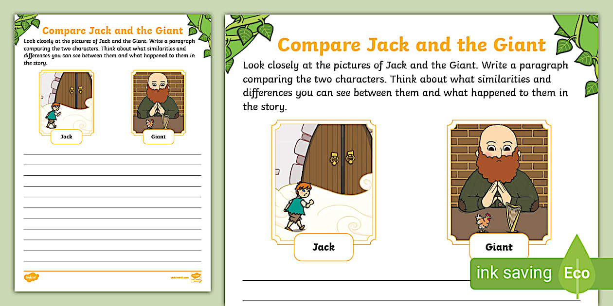 Comparing Jack and the Giant Worksheet (teacher made)