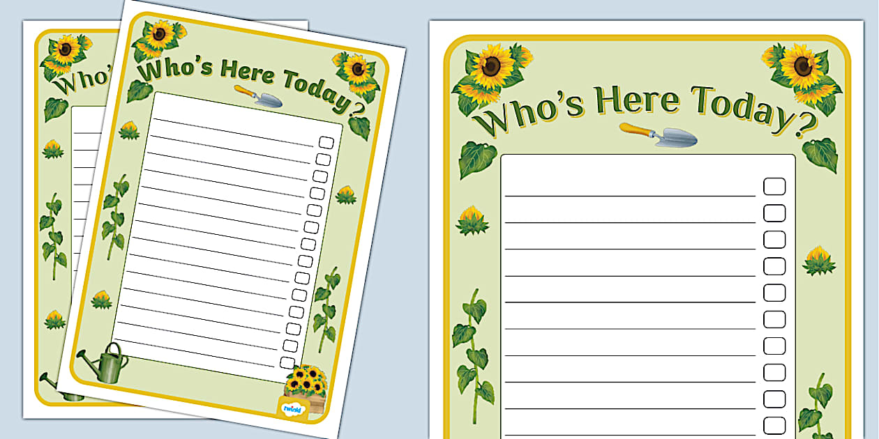 Sunflower-Themed Who's Here Today? Display Poster - Twinkl