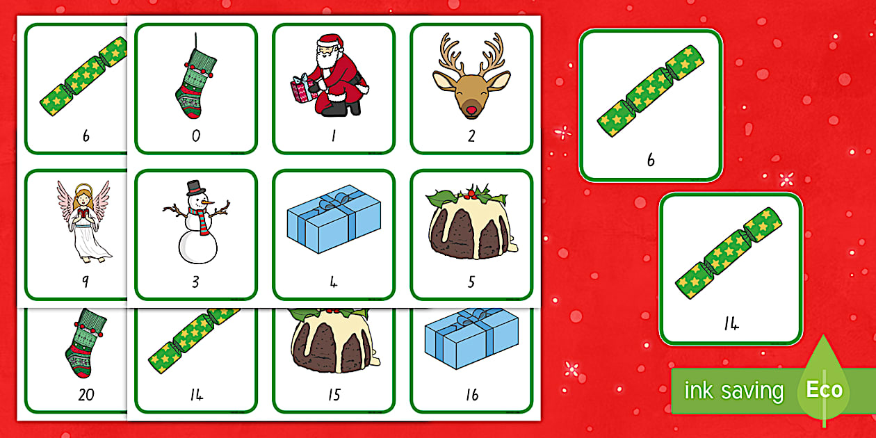 Christmas Number Bonds to 20 Matching Cards - Twinkl